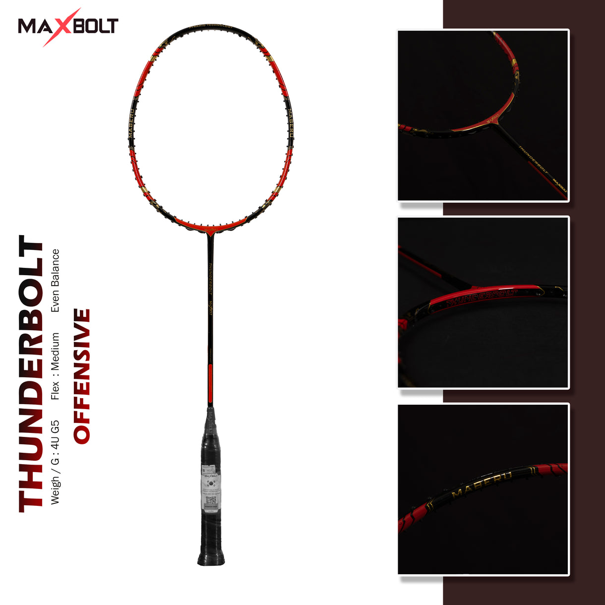 MAXBOLT THUNDERBOLT BLACK/RED-BADMINTON RACKET – Maxbolt